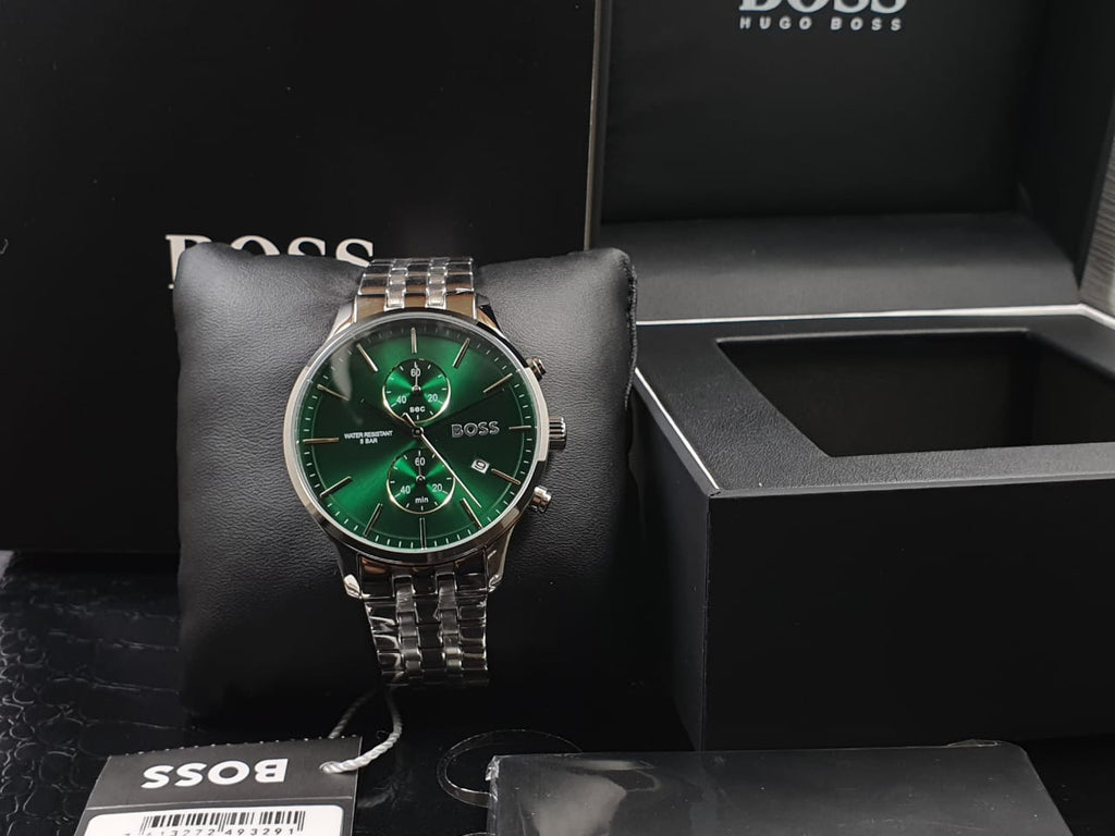 Hugo Boss Men’s Quartz Silver Stainless Steel Green Dial 42mm Watch 1513975