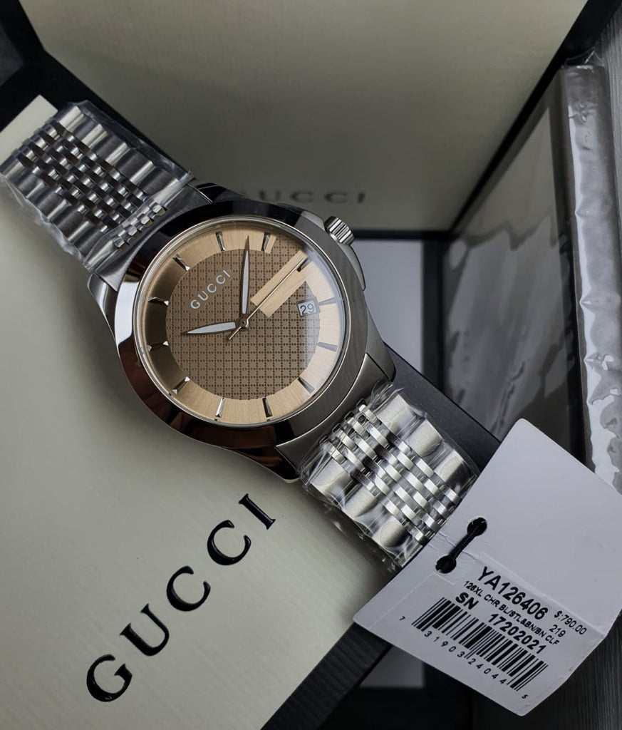 Gucci Men’s Analog Quartz Stainless Steel Brown Dial 38mm Watch YA1264