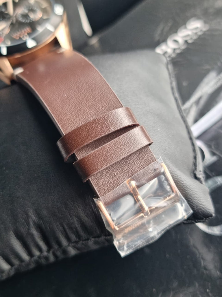 Hugo Boss Men’s Chronograph Quartz Brown Leather Strap Grey Dial 44mm