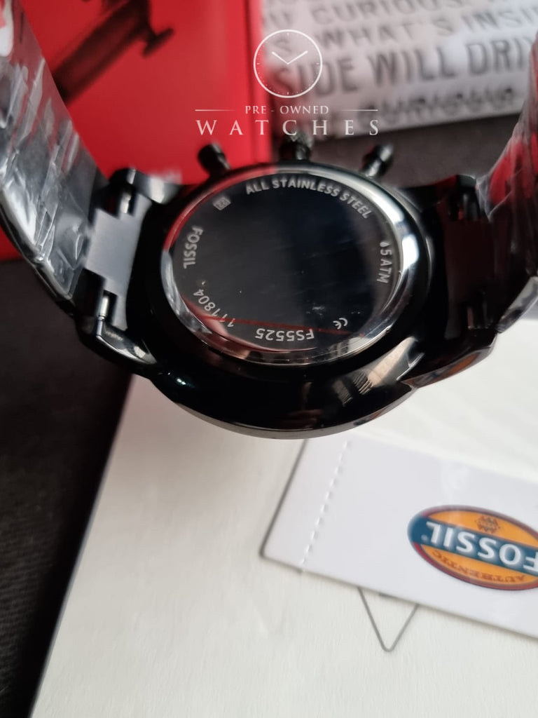 Fossil Men’s Chronograph Quartz Stainless Steel Black Dial 44mm Watch ...
