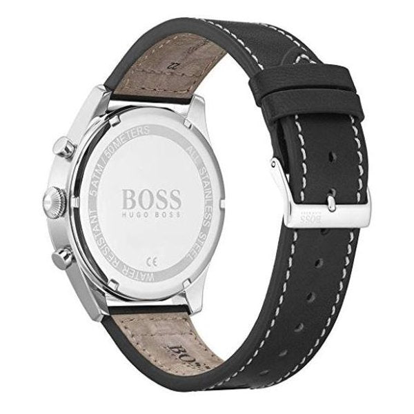 Hugo Boss Men’s Chronograph Leather Strap Black Dial 44mm Watch 151370