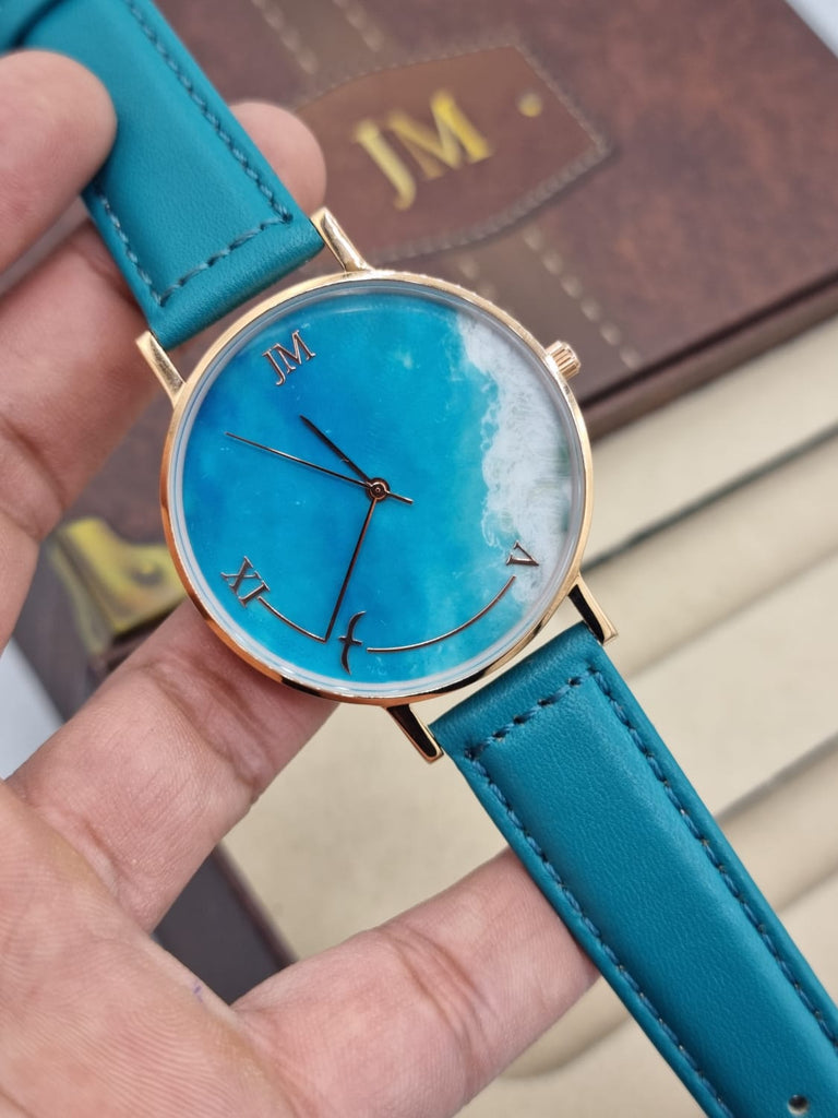JEAN MORTIMER ( JM ) women's Swiss made Quartz Leather Strap Blue dial ...